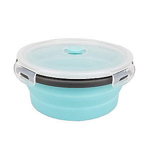 CARTINTS Blue Collapsible Bowls Silicone Food Storage Containers Silicone Camping Bowls with Airtight Lids, Microwave and Freezer Safe, Set of 4