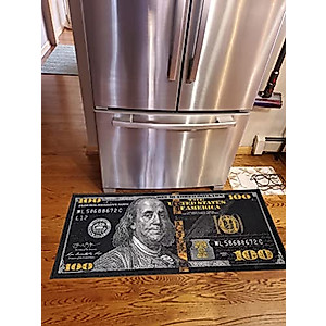 HUAHOO Black Money Rugs 100 Dollar Bill Area Rug Door Mat Runner for Living Room Bedroom Indoor Outdoor Rug (18" x 43")