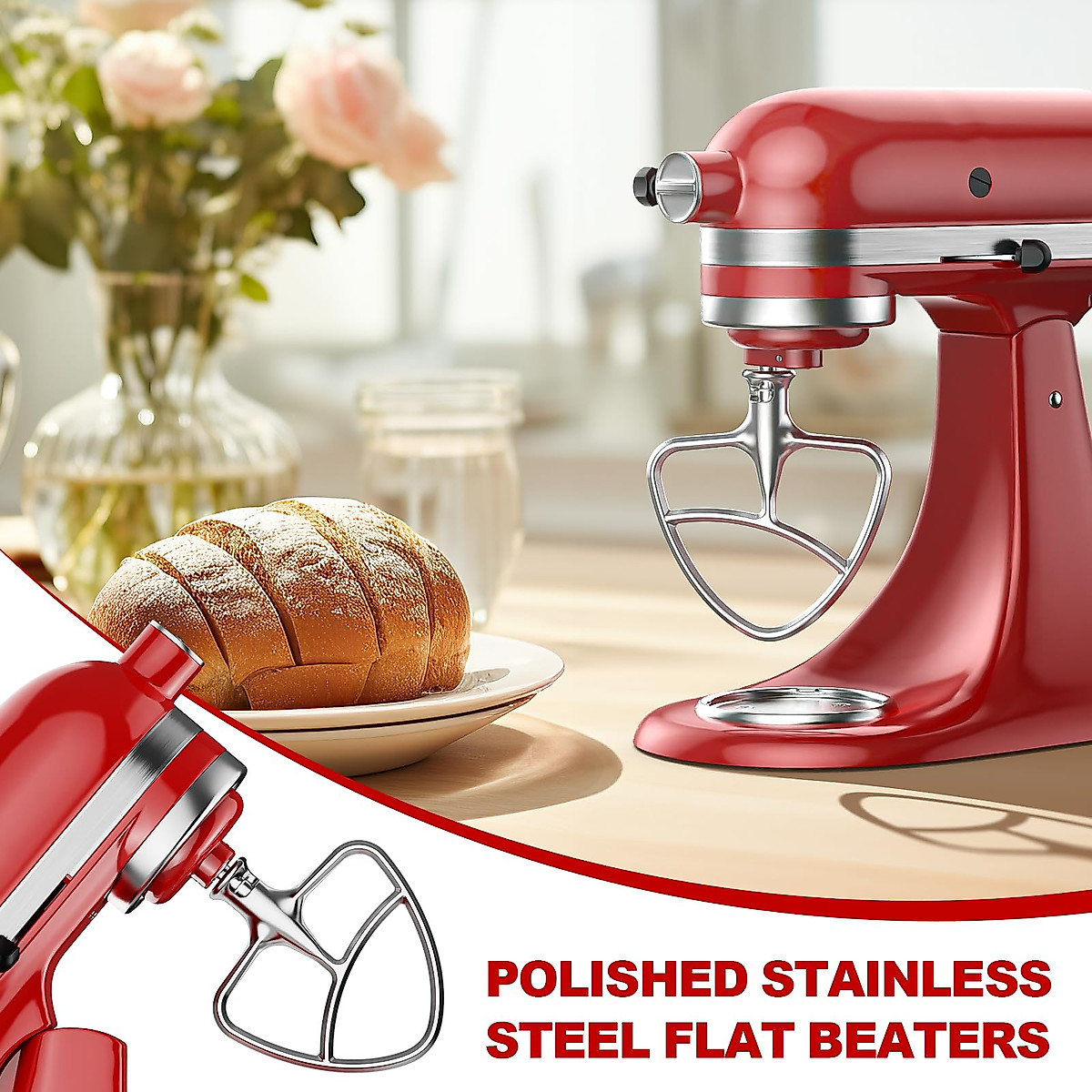 Stainless Steel Flat Beater for KitchenAid Mixer, Paddle Attachment for Tilt-Head Stand Mixer Fits 4.5-5 QT Mixing Bowl, Beater Replacement, Dishwasher Safe by GVODE