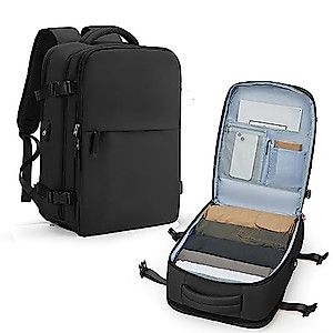 coowoz Black Travel Backpack For Women Men Airline Approved,Carry On Backpack,Large Hiking Backpack Waterproof Outdoor Sports Rucksack Casual Daypack Fit 15.6 Inch Laptop Backpack College Backpack