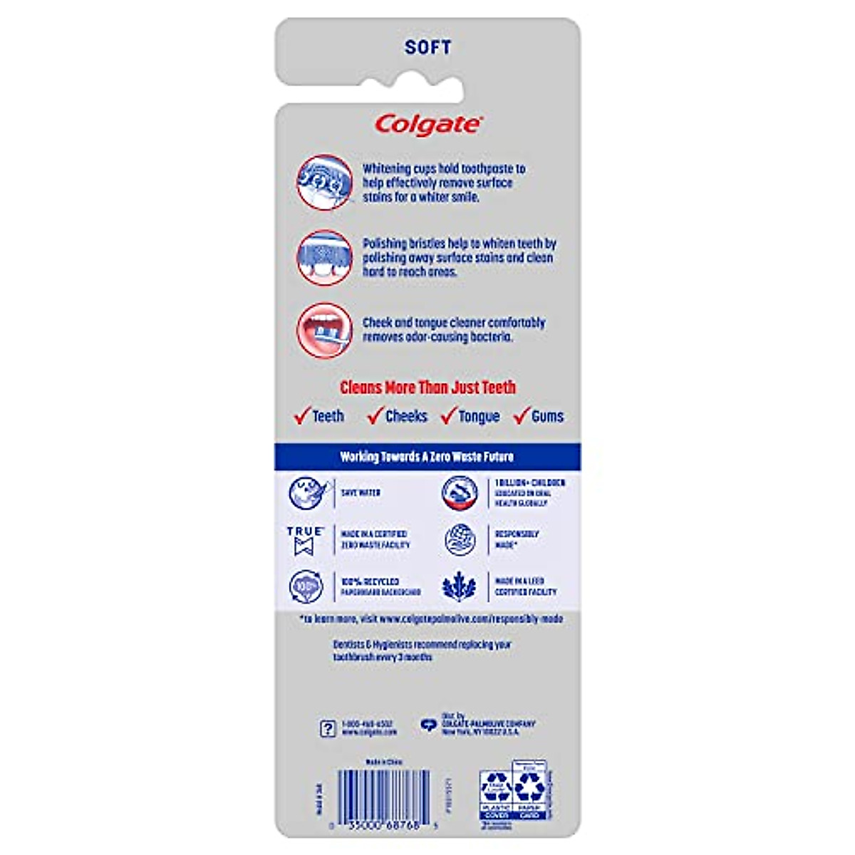 Colgate 360 Optic White Whitening Toothbrush, Adult Soft Toothbrush with Whitening Cups, Helps Whiten Teeth and Removes Odor Causing Bacteria, 4 Pack