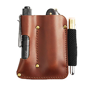 EASYANT Leather Sheath EDC Pocket Organizer Hollow Sleeve Tool Pouch for Flashlight