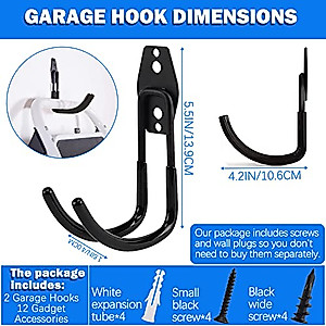 2 Pack Garage Hooks Heavy Duty Storage Utility Hooks for Garage Wall Mount Steel Heavy Duty Bike Tool for Organizing Power Tools,Ladder,Bulk Items (Round)