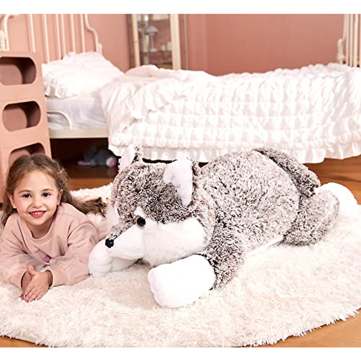 IKASA Large Wolf Stuffed Animal Plush Toy,Giant Cute Jumbo Soft Toys,Huge Big Size Plushy Fluffy Fat Oversized Plushie,Gifts for Kids Girls Boys Girlfriend Children (30 inches, Coffee Brown)