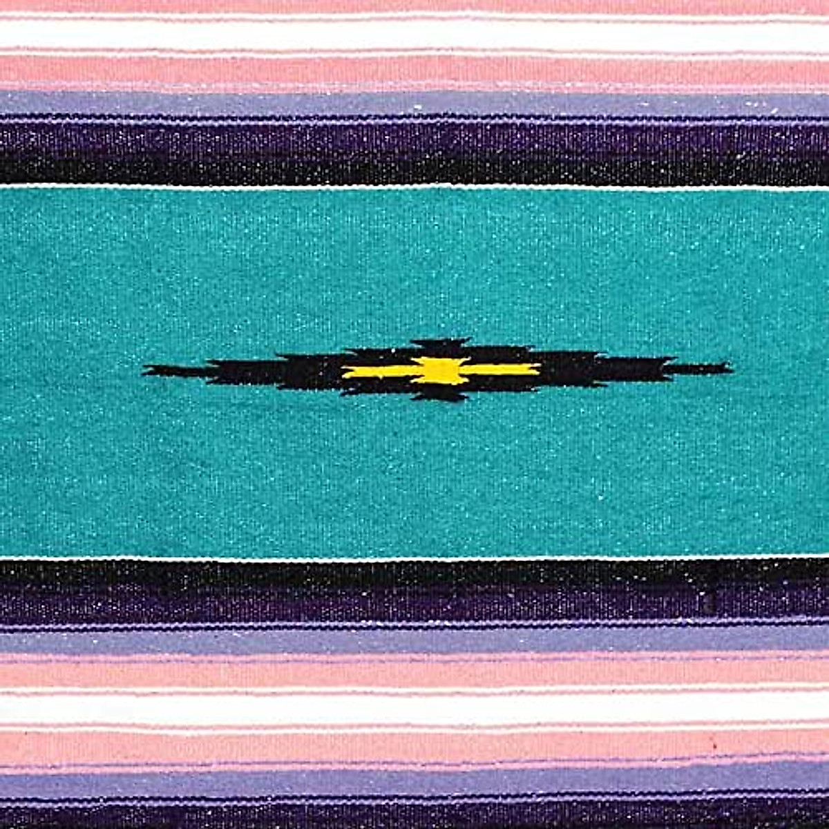 Open Road Goods Teal/Turquoise Diamond Mexican Yoga Blanket, Thick Serape with Pink Sunset Stripes - Handmade Blanket