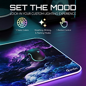 RGB Gaming Mouse Pad, Gerlos Large Extended Soft Led Mouse Pad with 12 Lighting Modes 2 Brightness Levels, Water Resist Keyboard Pad, Computer Keyboard Mousepads Mat 800 x 300mm / 31.5×11.8 inches