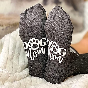 Boutique Dog Mom Crew Socks for Women - Soft Fuzzy No Slip Grip Soles - Fun Novelty Wife, Grandma, or Girl Birthday Gift or Christmas Present Stocking Stuffer - Sock Gifts for Best Friend - Charcoal