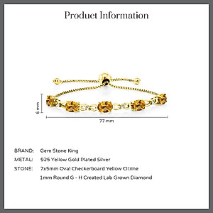 Gem Stone King 18K Yellow Gold Plated Silver Yellow Citrine and White Lab Grown Diamond Tennis Bracelet For Women (3.65 Cttw, Gemstone Birthstone, Fully Adjustable Up to 9 Inch)