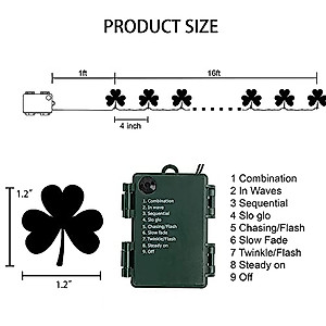 Dazzle Bright 2 Pack 50 LED St. Patrick's Day Shamrock String Light, Battery Operated Clover String Lights with 8 Lighting Modes, Three-Leaf Lucky Clover Green Lights for Party Home Decor