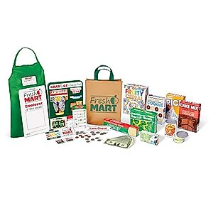 Melissa & Doug Fresh Mart Grocery Store Play Food and Role Play Companion Set - Kids Pretend Grocery Shopping For Kids Ages 3+