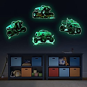 4 Sheets Truck Wall Decals Glow in The Dark Truck Stickers Large Car Wall Ceilings Stickers for Kids Boys and Girls Room Bedroom Home Decors, 4 Styles, 11 x 11.8 Inches