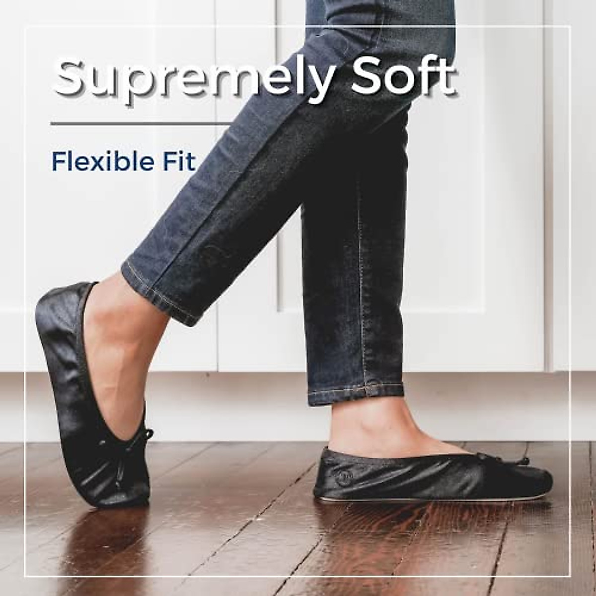 Isotoner Ballerina Slippers for Women – Soft Satin House Shoes with Bow and Suede Sole – Classic Comfy Travel and Bedroom Slippers – Cute Bridal Party Slippers, Black Soft Tie Bow, 6.5-7.5