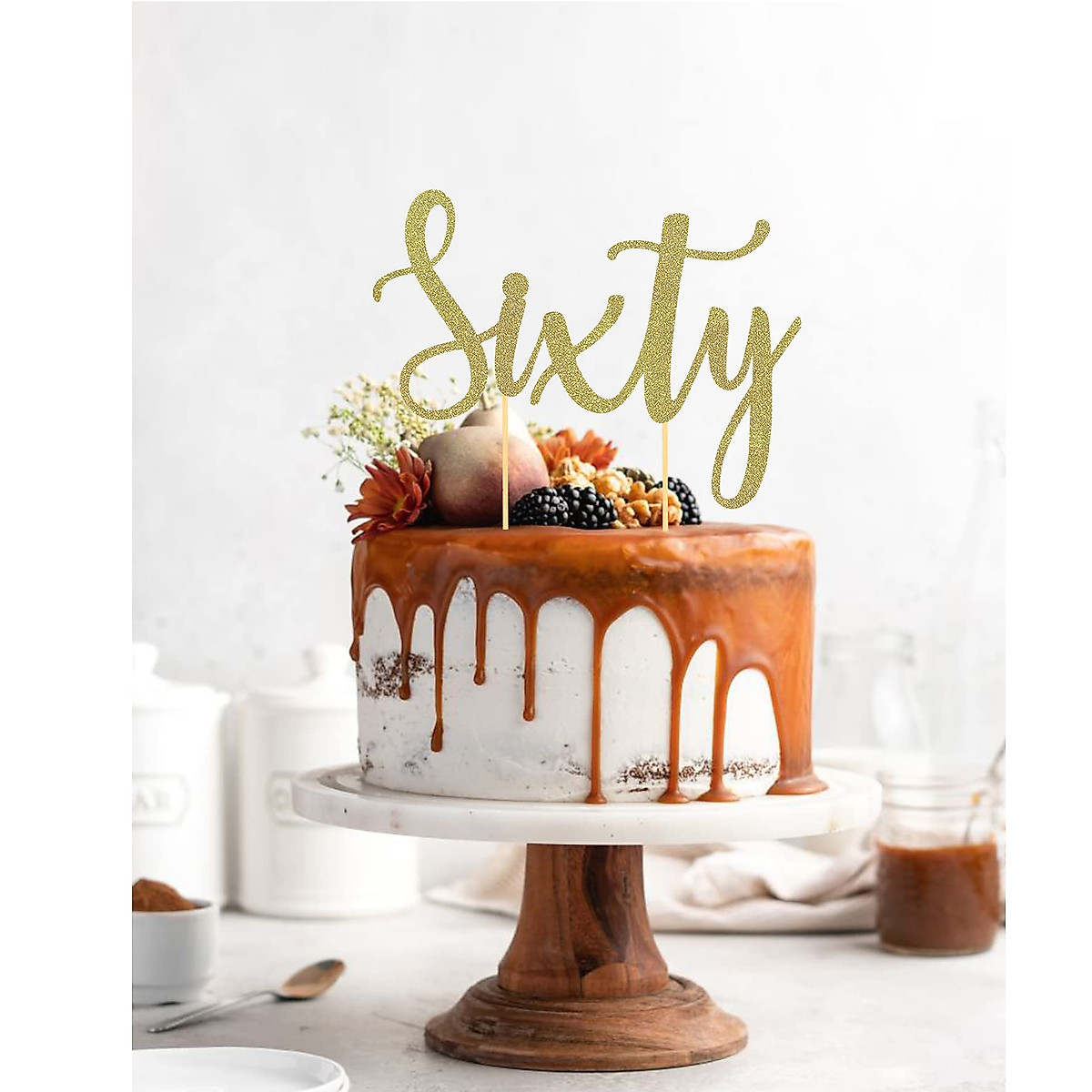 Gold Glitter 60th Birthday Cake Topper, Sixty Birthday Cake Topper for Celebrating Sixty Years Old Anniversary/Birthday Party Decorations (6 inch)