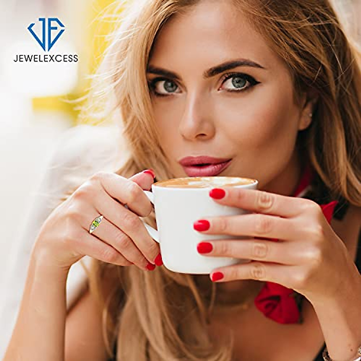 JEWELEXCESS Peridot August Birthstone Jewelry – 0.45 Carat Peridot 14K Gold Over Silver Ring Jewelry Gemstone Rings with Hypoallergenic 14K Gold Over Silver Band