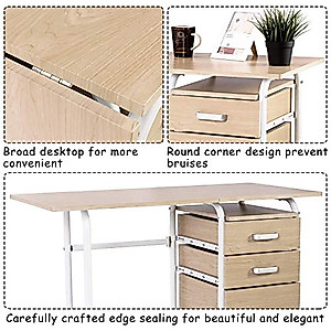 Tangkula Folding Computer Desk Wheeled Home Office Furniture with 3 Drawers Laptop Desk Writing Table Portable Dorm Apartment Space Saving Compact Desk for Small Spaces