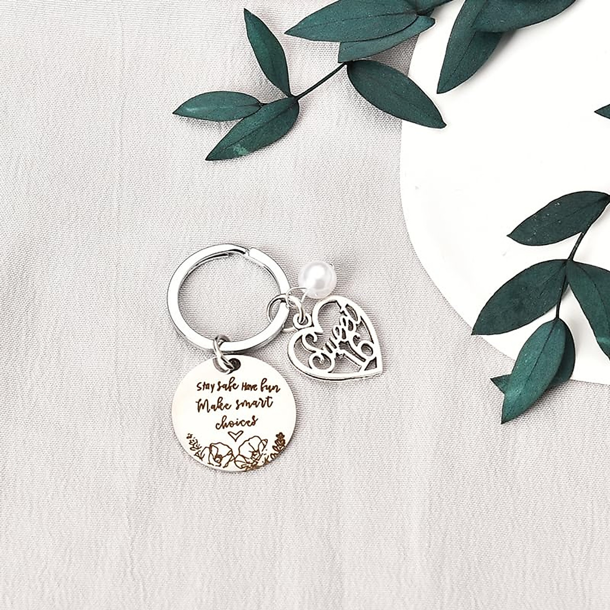 YangQian 16th Birthday Gifts for Girls New Driver Keychain for Girls 16 Year Old Girl Gifts for 16 Girl Daughter New Driver Stay Safe Have Fun Make Smart Choices Engraved Keychain