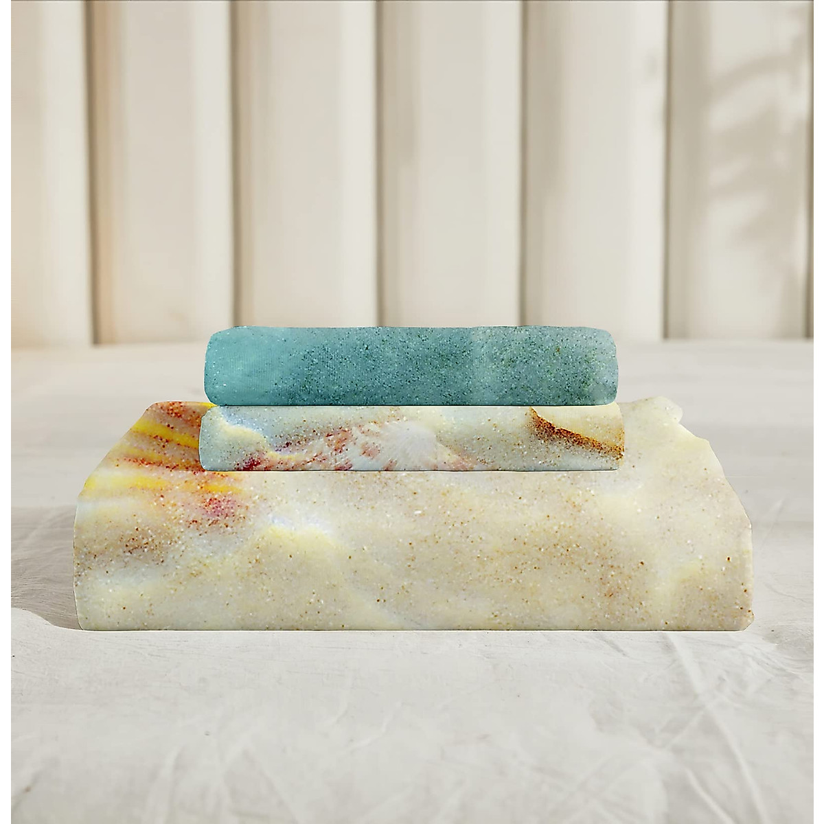 Bedbay Beach Queen Duvet Cover Set,Coastal Bedding Set Queen,Teen Girls Boys Starfish Beach Decor 3 Pieces Microfiber Quilt Cover,Beach Themed Bedding Set for Summer (Turquoise,Queen)