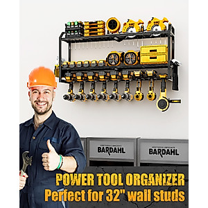 JOIRACK Power Tool Organizer Wall Mount,Drill Holders Wall Mount,Garage Tool Organizers,Power Tool Storage Rack,Powertool Organizer (3 Tiers 9 Drill Holder, 32 IN)
