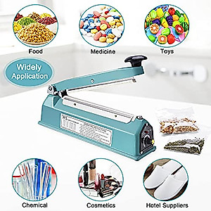 Suteck 8 inch Impulse Bag Sealer, Manual Poly Bag Sealing Machine w/Adjustable Timer Heat Seal with 50Pcs 4X6 Inch Shrink Wrap Bag and 2 Free Replacement Kit
