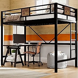 MUTICOR Twin Size Loft Bed Frame with Fully Enclosed Guardrail, Removable Ladders, Saving Space, No Springs, No Noise, No Shaking, Black