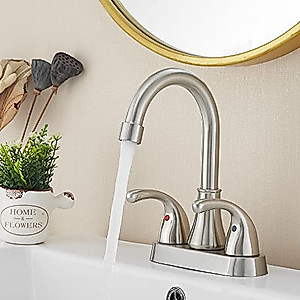 Bathroom Sink Faucet FRANSITON 4 Inch Faucet 2 Handle Bathroom Sink Faucet Lead-Free Brushed Nickel Bath Sink Faucet with Pop-up Drain Stopper and Supply Hoses