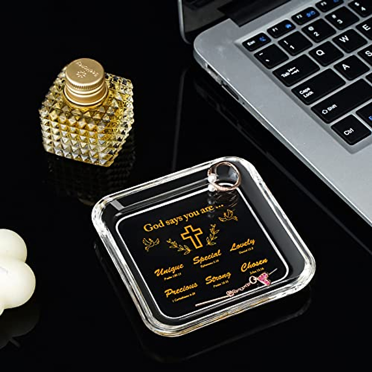 ERWEI Ring Dish with Bible Verse Prayers Christian Gifts for Women Inspirational Gifts for Her Crystal Jewelry Tray God Says You Are Trinket Dish Religious Gifts for Mother Sister Friends