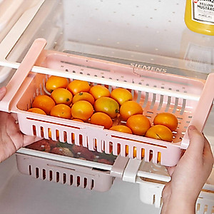 Fridge Drawer Organizer, Retractable Refrigerator Storage Box, Food Fresh-keeping Classified Organizer Container Pull Out Basket, Small Size, Fit for Fridge Shelf Under 0.5 inch (White)