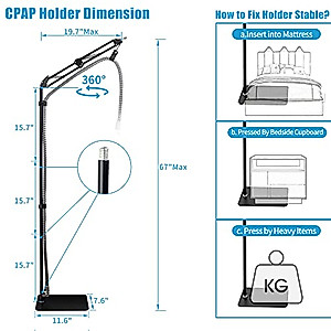 CPAP Hose Tube Holder Support Clamp Clip Hook Support Bedside Storage Kit_Metal Structure Strong_5.6 ft Max High_Angle Height Adjustable_Prevent Hose Loose Tangle Air Leakage During Sleep