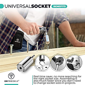 Multi Tool with Universal Socket - 22 in 1 Stainless Steel Multipurpose Tool with Saw, Pocket Knife, Wire Stripper & More - Small Tools for DIY Enthusiasts, Hobbyists, & Professionals by DrFriedels