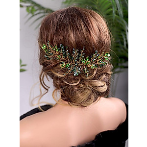 Kercisbeauty Bride Hair Accessories Green Crystal Hair Vine Gold Headband Evening Party Prom Women Hair Piece Vintage Wedding