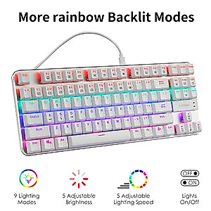 chuangquan Z-66 Mechanical Keyboard, Blue Switches, Wired Gaming Keyboard, Rainbow LED Backlit, USB Type-C Cable, Compact 87Keys, for Windows PC Laprop Mac