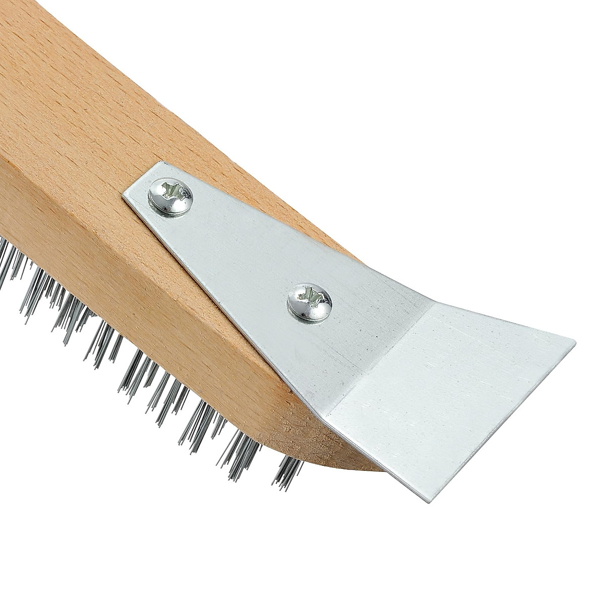 MAXMAN Stainless Steel Wire Scratch Brush, 12 Inch Wooden Handle Wire Brushes with Metal Scraper, Heavy Duty Wire Brushes for Cleaning Rust, Paint Scrubbing, Dust and Other Hard Surfaces 2 Pieces