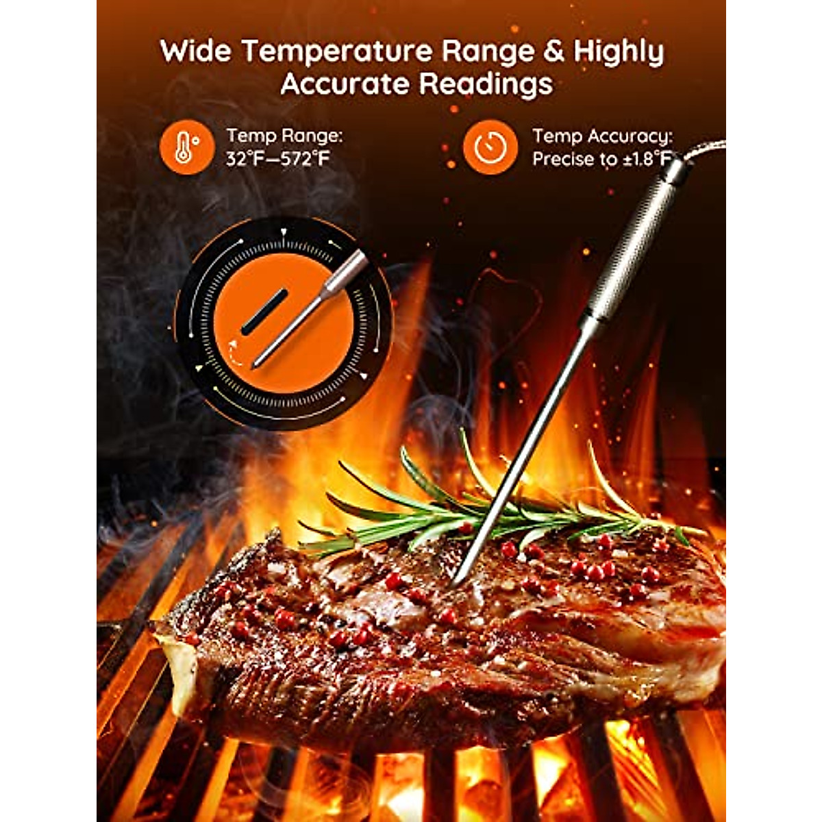 Govee WiFi Meat Thermometer, Wireless Meat Thermometer with 4 Probe, Smart Bluetooth Grill Thermometer with Remote App Notification Alert, Digital Rechargeable BBQ Thermometer for Smoker Oven Kitchen