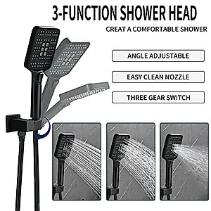 DIFEINI Shower Faucet Set Matte Black Shower System with 10 Inches Stainless Steel Rainfall Shower Head Pressure Balance Rough-in Valve Trim Kit Shower Fixture Combo Set,6012B