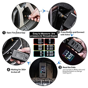 CZC AUTO Digital Tire Pressure Gauge Reader Checker 2 in 1 Accurate Digital PSI Tire Gauge with Tread Depth Gauge Backlit LCD for Car Truck Bicycle Motorcycle, Non-Slip Grip, 0-100 PSI