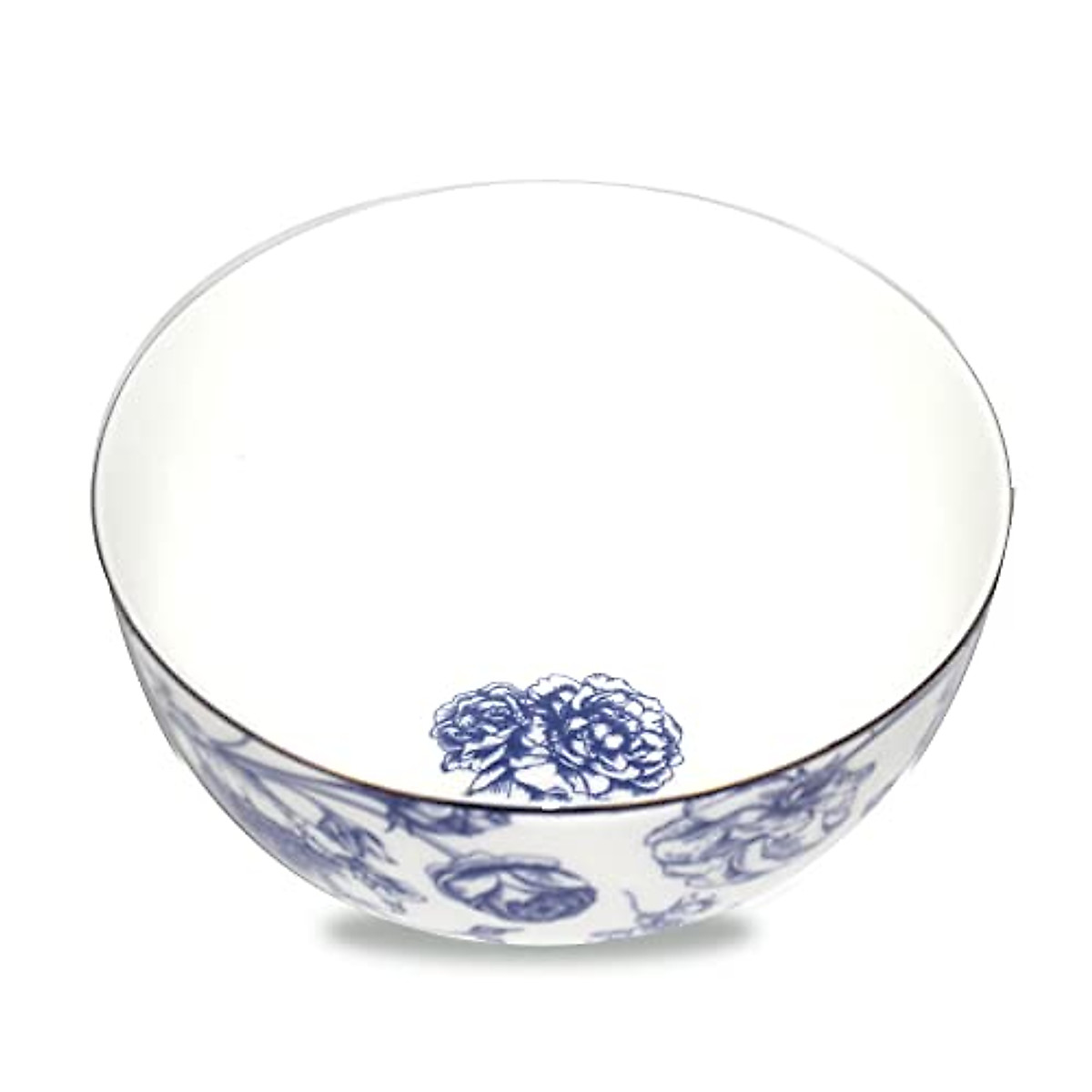Koken- 4 Bowls Set Fine Bone China with design - Blue & White with Golden Ring - Salad bowls - Soup bowls - Cereal bowls - Mixing Bowls - Kitchen Essentials & Tableware.