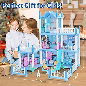 Doll House for Girls 2 3 4 5 6 7 8 Year Old - 3-Story 6 Rooms Dollhouse with 3 Dolls Light Accessories Furniture and Play Mat, DIY Pretend Dream Dollhouse Toy Gift for Kids (20.5'' x 16'' x 18.7'')
