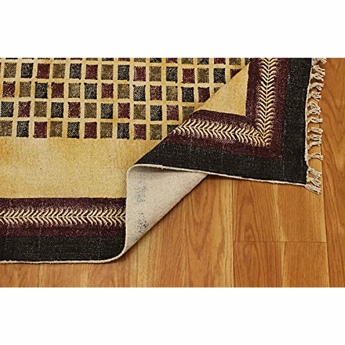 Casavani Hand Block Printed Cotton Dhurrie Geometric Yellow & Brown Area Rug Easy Washable Dhurrie Best Uses For Bedroom,Living Room,Dining Room,Bathroom,Kitchen 3x10 Feet Runner