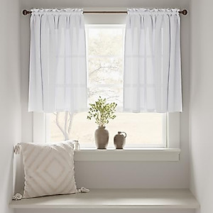 jinchan White Kitchen Curtains 36 Inch Tier Curtains Waffle Woven Textured Cafe Curtains Half Window Curtain Set Rod Pocket Light Filtering for Bathroom Sink Laundry Room Basement RV 2 Panels