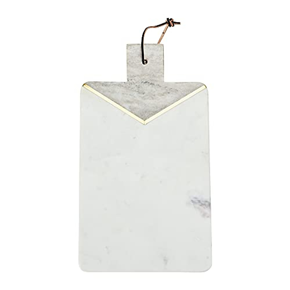 Boho 2-Tone Marble Charcuterie or Cutting Board with Brass Inlay and Leather Tie, Gray and White