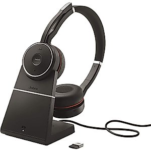 Jabra Evolve 75 Stereo Wireless Bluetooth Headset with Charging Stand - World-Class Speakers, Active Noise-Cancelling Microphone and All Day Battery, UC Optimized (New)