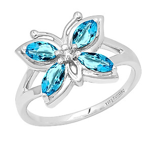 Dazzlingrock Collection 6X3 MM Marquise Blue Topaz Split Shank Cocktail Butterfly Ring for Women 18K White Gold, Size 7