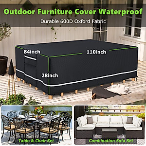 Outdoor Furniture Covers Waterproof, 600D Heavy Duty Patio Furniture Set Cover Outdoor Table and Chair Covers, 110"x84"x28" Rectangular Patio Covers for Outdoor Furniture, Black with White Border