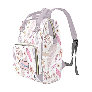 COWSROCK Personalized Mommy Nursing Bags Baby Girl Boy Diaper Bags, With Name Custom Upload the Baby's Name or a Message Feather Arrow Boho Style Diaper Backpack