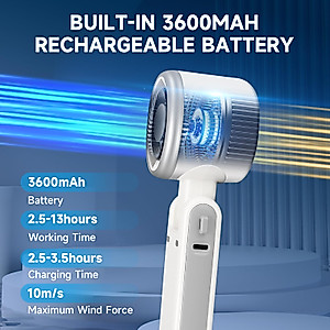 Portable Handheld Turbo Fan for Travel - 5 Gear Wind, Up to 12 Working Hours, 3-IN-1 Handheld Mini Fan with Air Turbo Tech Cooling, Perfect Personal Rechargeable Pocket Fan for Outdoor Activities