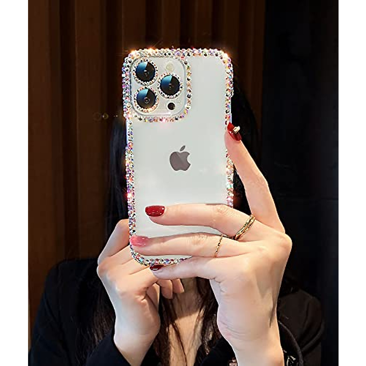 Poowear Compatible with iPhone 13 Pro Max Case Luxury Bling Rhinestone Glitter Phone Case for Women Girl 3D Diamond Silicone Clear Protective Case Cover