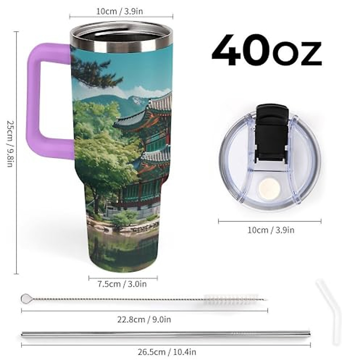 Korean Architecture Palace of Koreas Insulated Tumbler with Lid And Straw Stainless Steel Travel Coffee Mug 40oz Violet-style