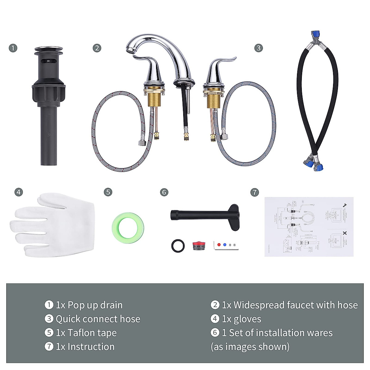 WOWOW 3 Hole Widespread Bathroom Faucet Chrome Bathroom Sink Faucets 2 Handle Bath Faucet 8 inch and 4 Hole Kitchen Faucet with Sprayer, 8 Inch Centerset Brass Bridge Kitchen Faucet