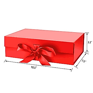 10.5" Large Gift Box with Magnetic Lid and Ribbon for Christmas,Valentine's day,Birthdays, Bridal Gifts,Weddings,DIY and so on (Large, Red)