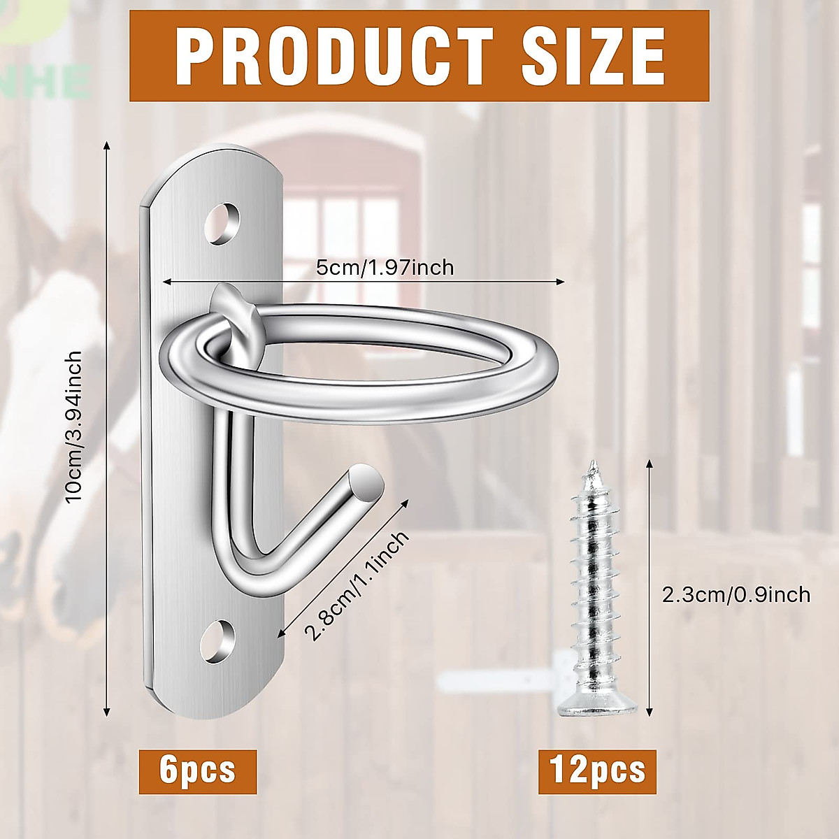 Worldity 6 Pack Bucket Hooks, Heavy Duty Iron Equestrian Bucket Hook Hangers, Multi-Functional Horse Water Bucket Hook for Hanging Horse Supplies, Feeding Horse, Tying Horse